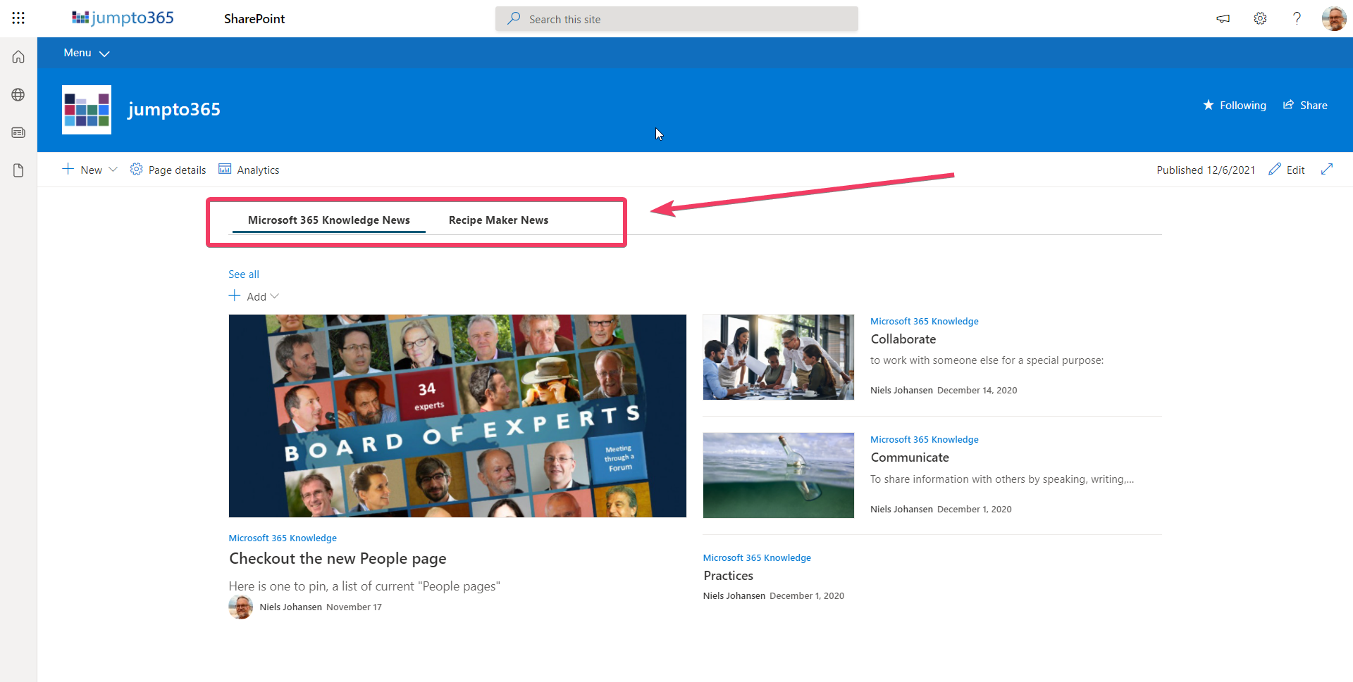 Tabbed view of news web parts